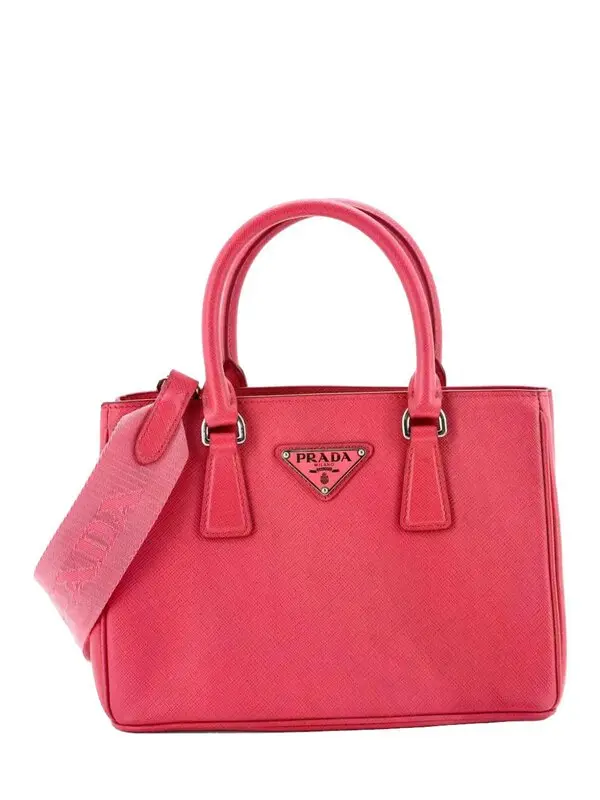 Prada Galleria Double Zip Tote Saffiano Leather Mini Crossbody Bag - Pink