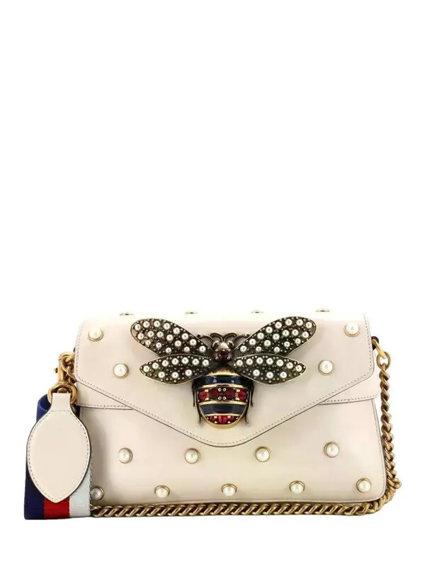 Gucci Broadway Pearly Bee Embellished Mini Shoulder Bag - White