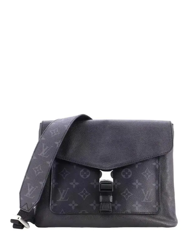 LOUIS VUITTON Outdoor Flap Messenger Monogram Taigarama Crossbody Bag - Black