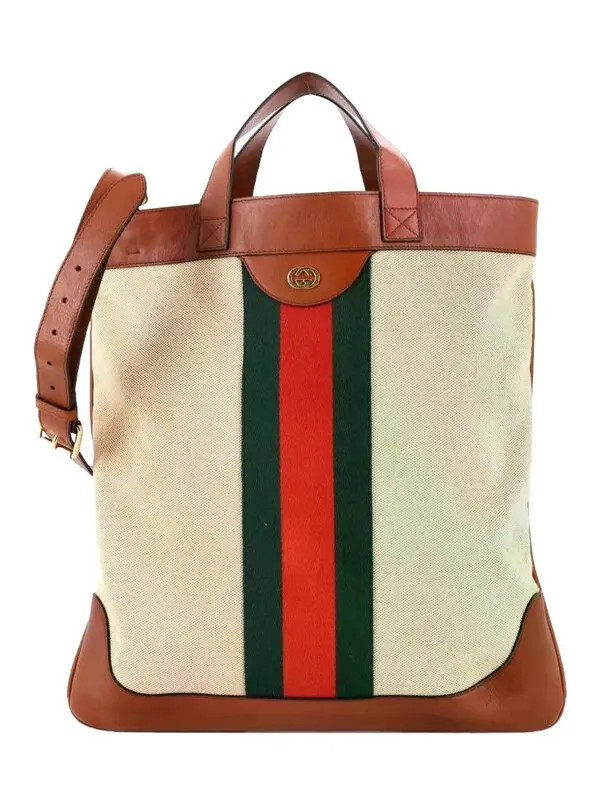 Gucci Shopping Vintage Web Canvas Large Tote Bag - Neutrals