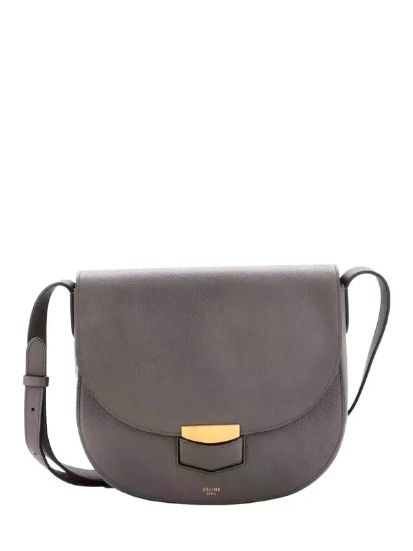 Celine Trotteur Grainy Leather Medium Crossbody Bag - Grey