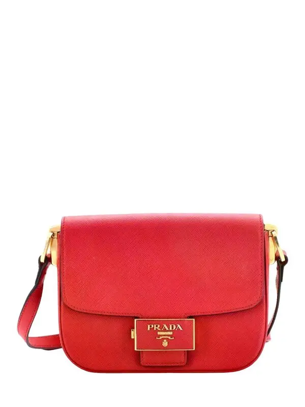 Prada Embleme Flap Bag Saffiano Leather Small Shoulder Bag - Red