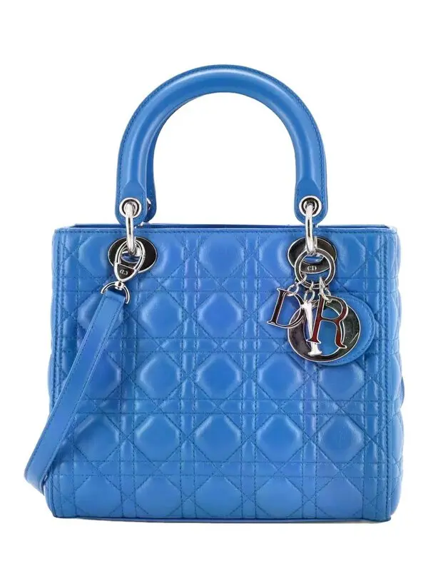 Dior Lady Medium Satchel Cannage Quilt Lambskin - Blue