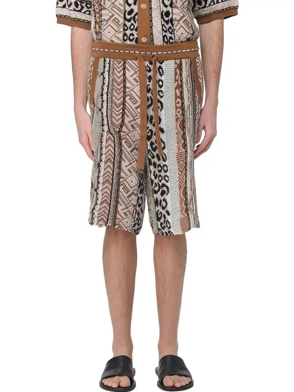 LANEUS Graphic Print Knit Shorts - Brown