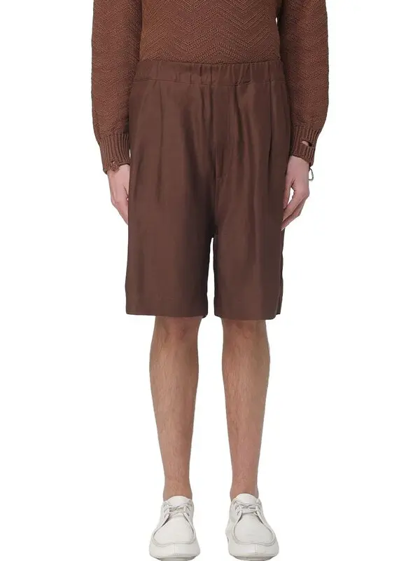 LANEUS Linen Blend Chino Shorts - Brown