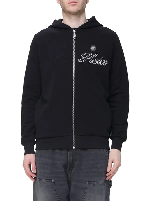 Philipp Plein Zip-up Hoodie With Embellished Logo - Black