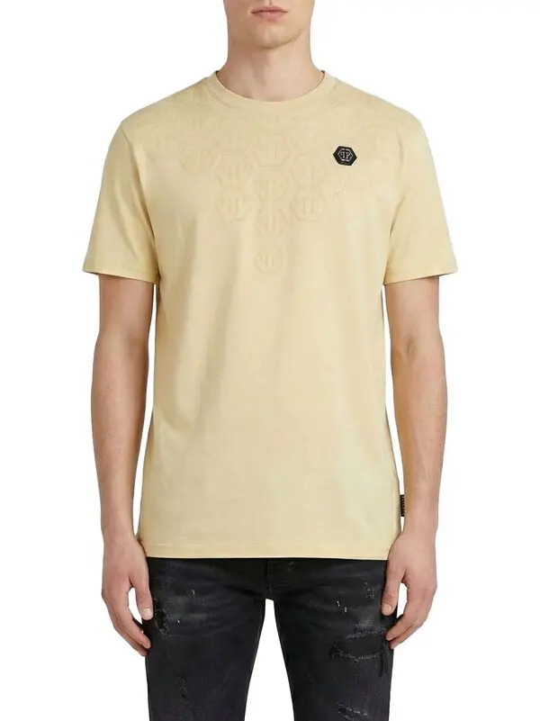 Philipp Plein Cotton T-shirt With Pp Monogram - Beige