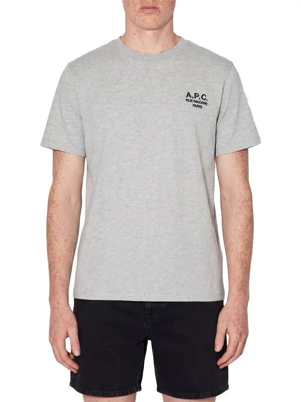 A.p.c. Short Sleeve Cotton T-shirt With Contrasting Logo Print - Grey