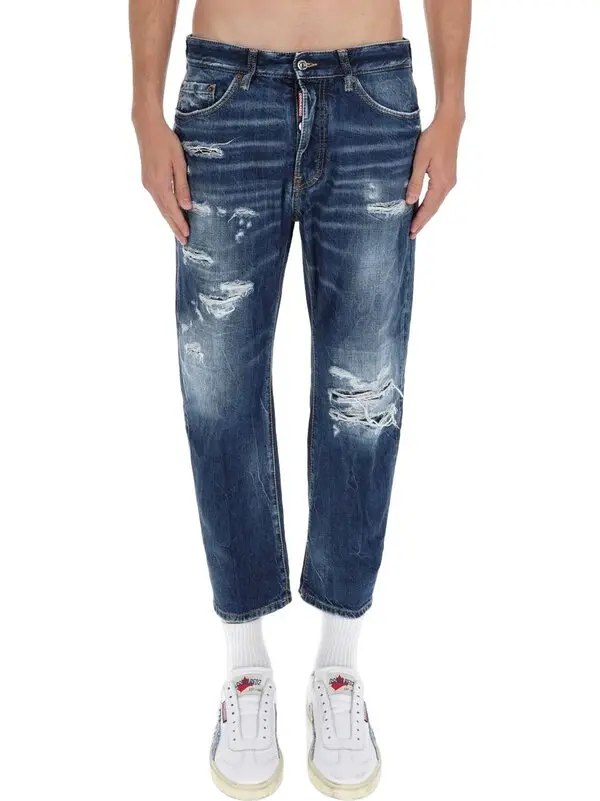 Dsquared2 Distressed Stretch Denim Slim Fit Jeans - Blue