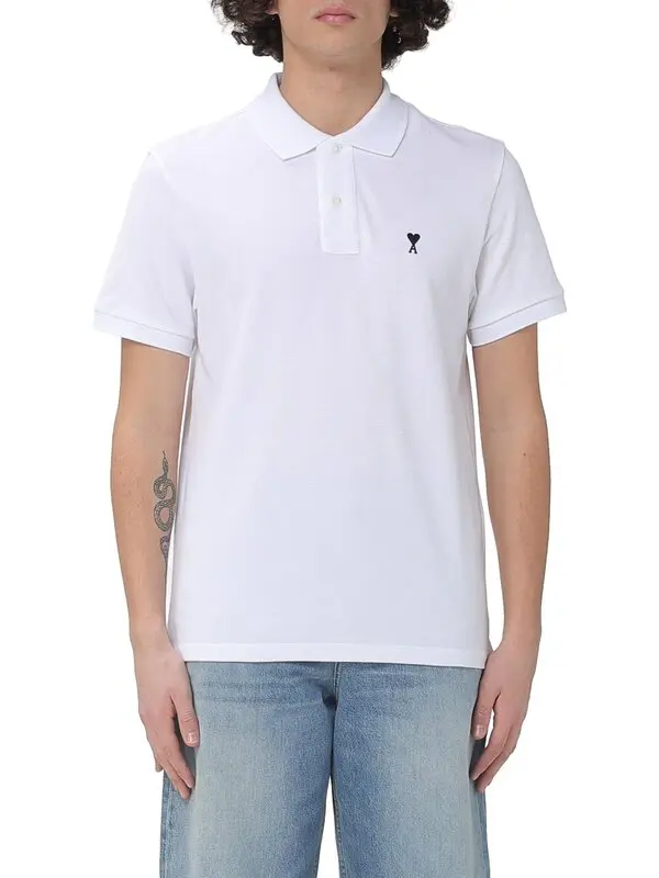 AMI Paris Cotton Short-sleeved Polo Shirt With Embroidered Logo - White