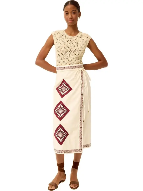 MARIE OLIVER Luca Embroidered Wrap Skirt - Ruby