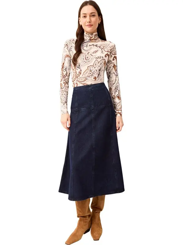 MARIE OLIVER Yuko A-line Midi Skirt - Dark Wash
