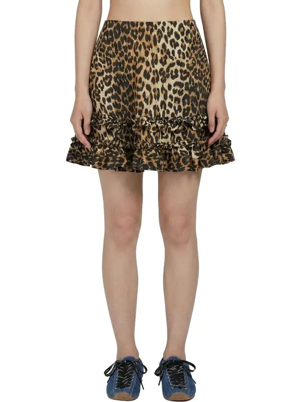 GANNI Animal Print Recycled Fabric Mini Skirt - Brown
