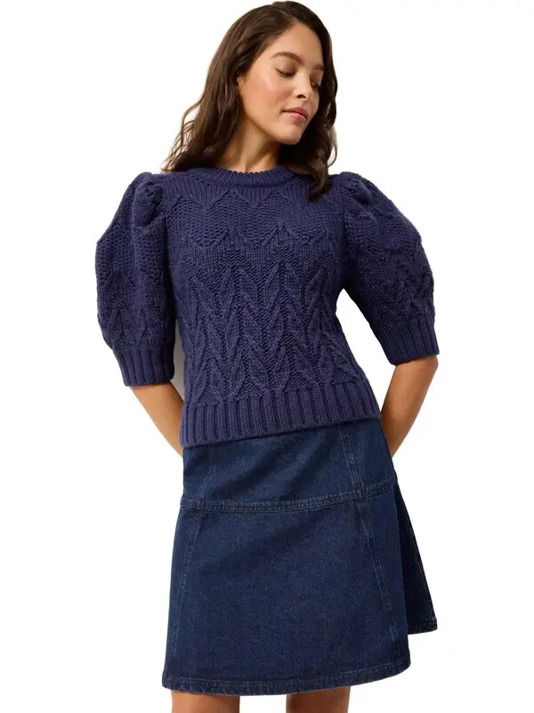 MARIE OLIVER Vayda Cable Knit Sweater - Navy
