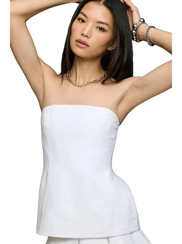 Bardot Helenia Linen Strapless Top - Orchid White