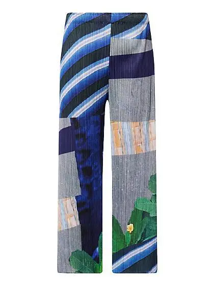 Issey Miyake City Collage Straight-leg Pleated Trousers - Gray X Navy