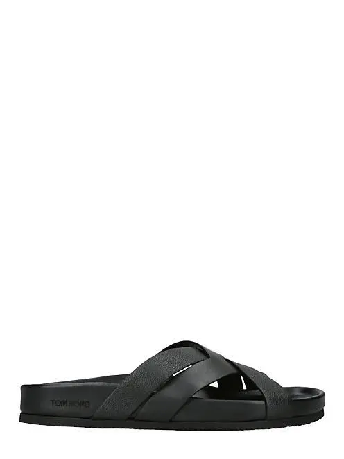 TOM FORD Crossover Leather Sandals - Black