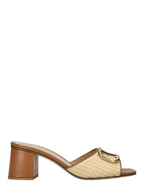 Valentino Garavani Vlogo Raffia Heeled Mules - Beige Oth