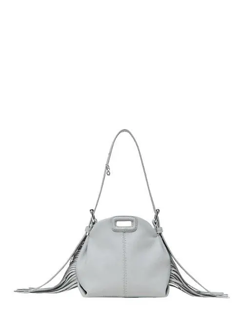 Maje Micro Leather Shoulder Bag - Light Grey