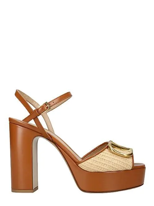 Valentino Garavani Vlogo Signature Raffia Platform Sandals - Beige Oth