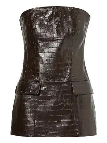 TOTEME Croc-embossed Strapless Leather Top - Dark Brown
