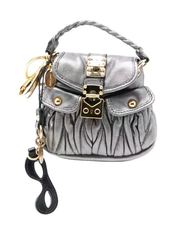 Miu Miu Mini Metallic Matelasse Coffer Bag Charm Key Holder - Silver