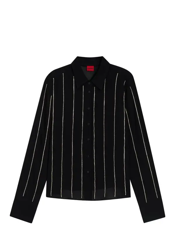 Hugo Regular-fit Blouse With Rhinestone Stripes - Black
