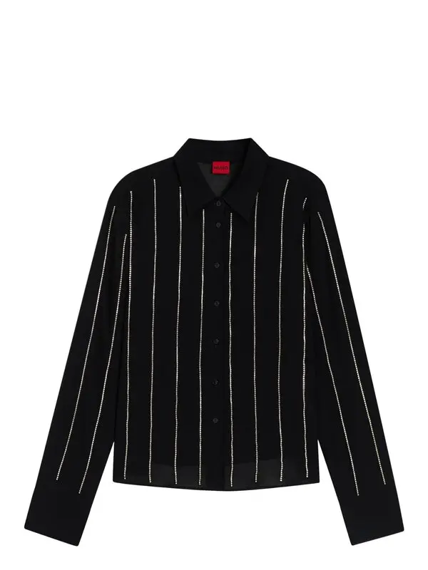 Hugo Regular-fit Blouse With Rhinestone Stripes - Black