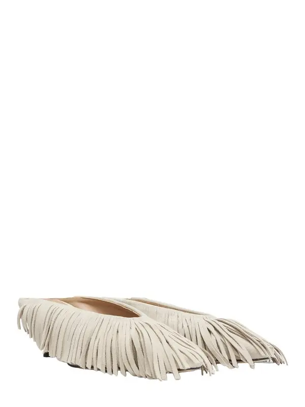 BOSS Fringed Backless Suede Mules - Light Beige