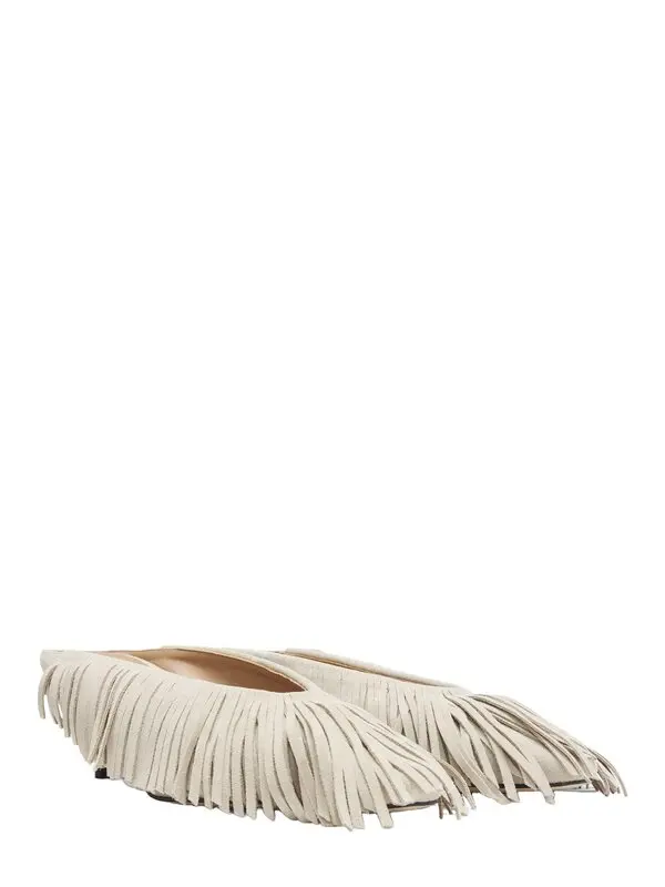 BOSS Fringed Backless Suede Mules - Light Beige