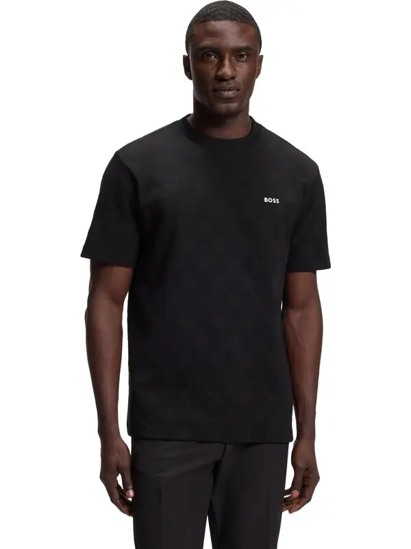 BOSS Cotton-blend T-shirt With Tennis-ball Jacquard - Black