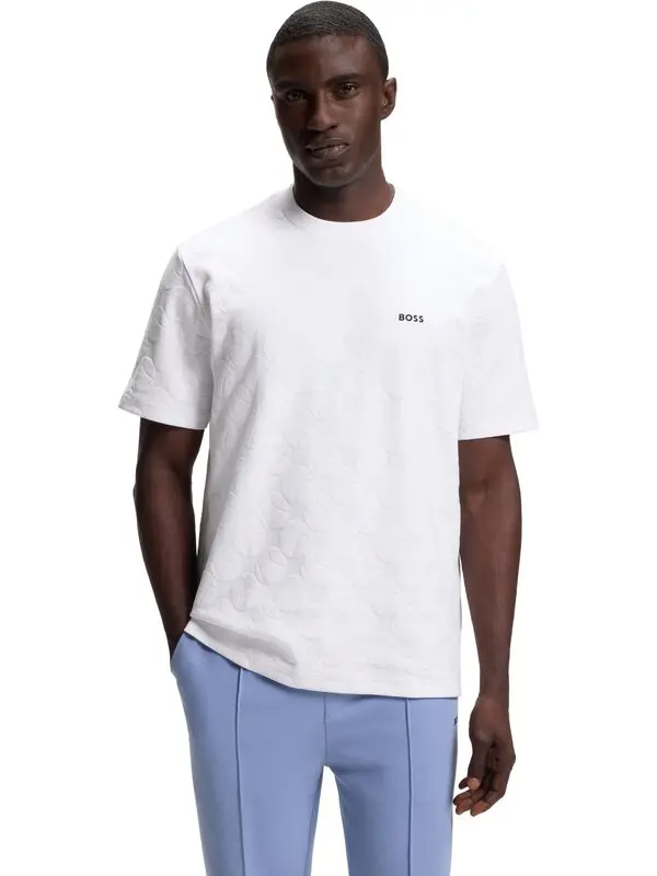 BOSS Cotton-blend T-shirt With Tennis-ball Jacquard - White