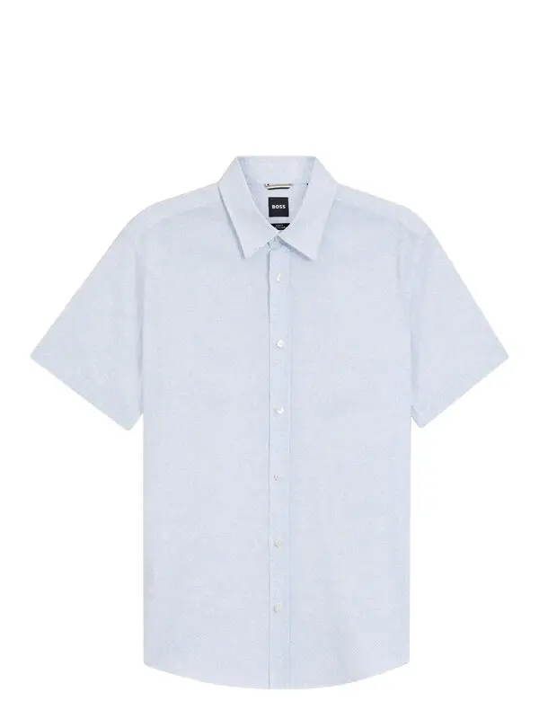 BOSS Floral-print Slim-fit Shirt In Stretch Linen - Light Blue
