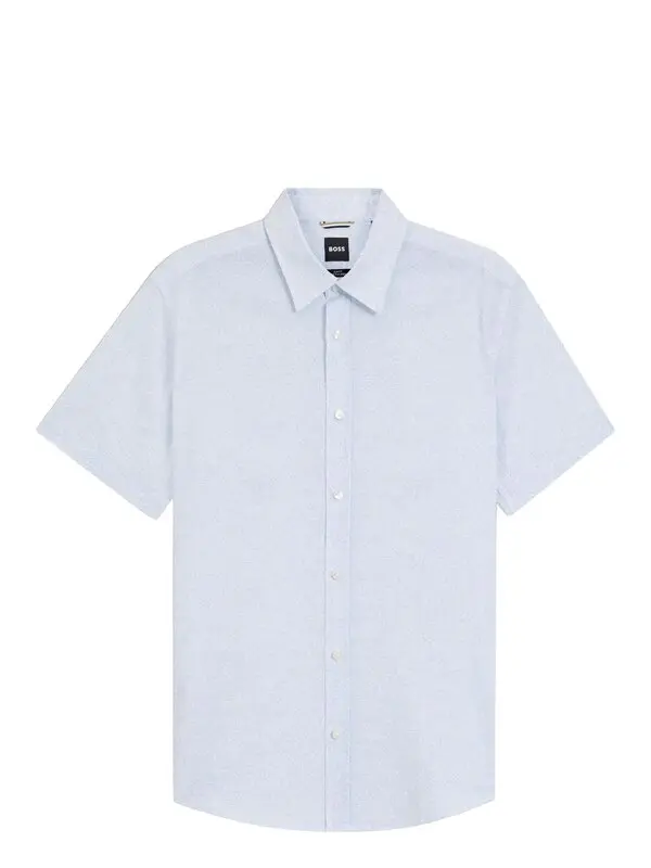 BOSS Floral-print Slim-fit Shirt In Stretch Linen - Light Blue