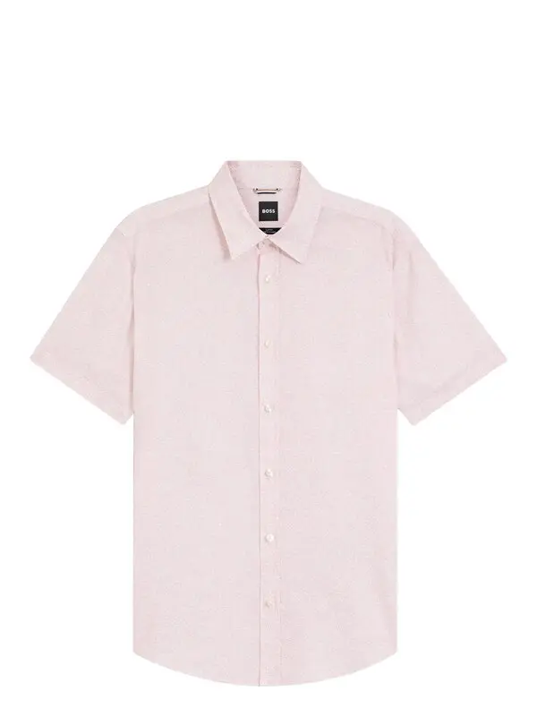 BOSS Floral-print Slim-fit Shirt In Stretch Linen - Light Pink