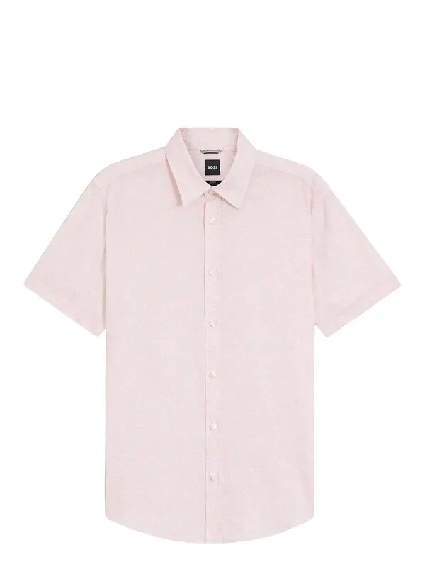 BOSS Floral-print Slim-fit Shirt In Stretch Linen - Light Pink