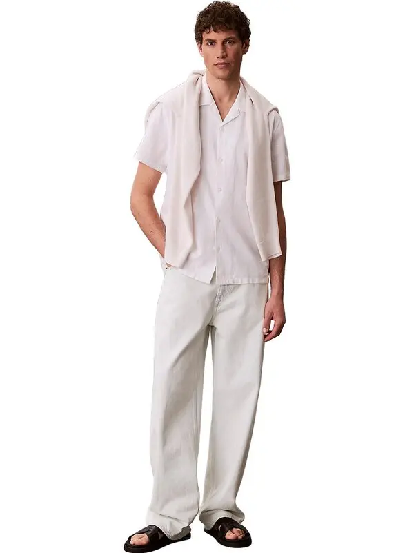 Calvin Klein Linen Cotton Short Sleeve Button-down Shirt - Brilliant White