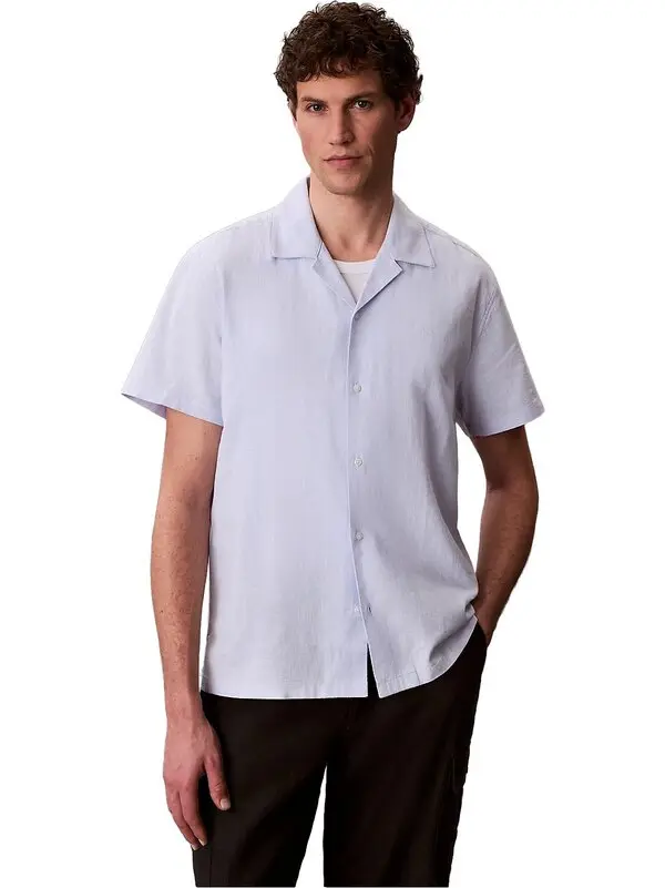 Calvin Klein Linen Cotton Short Sleeve Button-down Shirt - Heavenly Iris