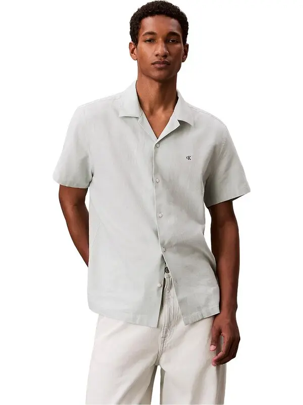Calvin Klein Linen Cotton Short Sleeve Button-down Shirt - Pale Meadow
