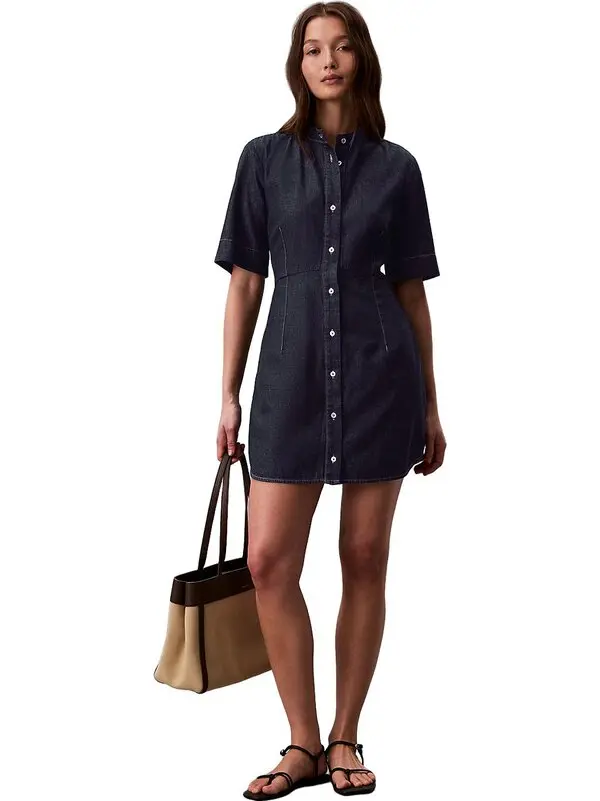 Calvin Klein Denim Short Sleeve Shirt Dress - Rinse
