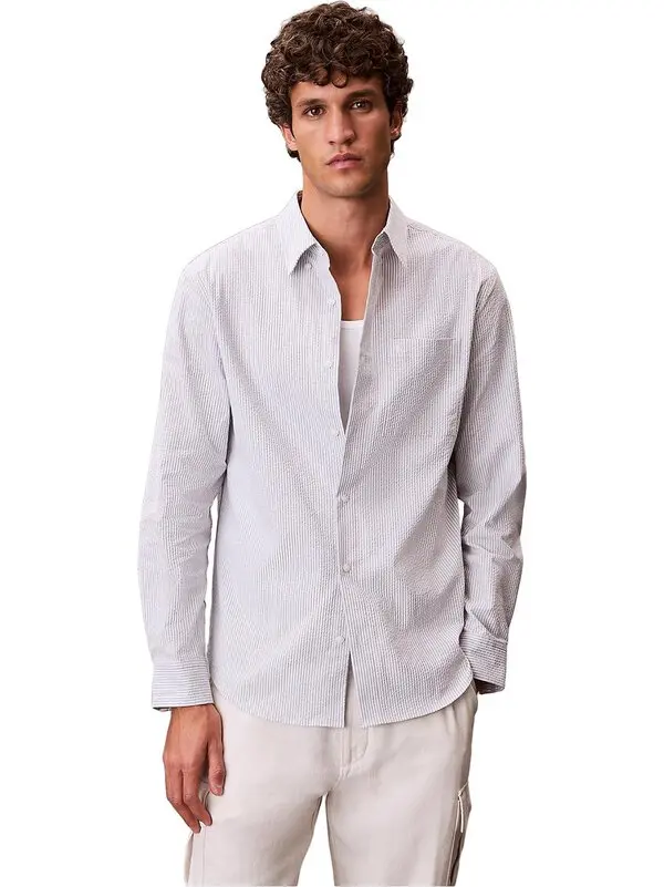 Calvin Klein Stripe Seersucker Classic Button-down Shirt - Misty Grey