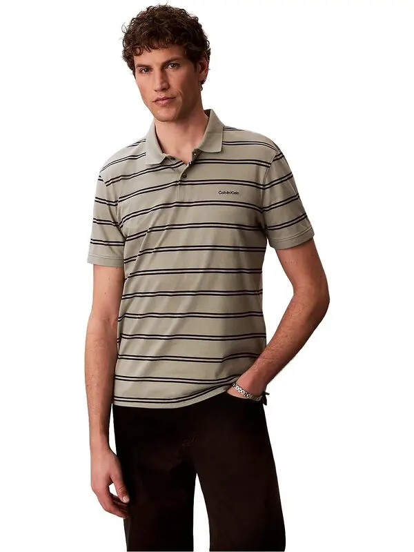 Calvin Klein Liquid Touch Stripe Polo Shirt - Shadow