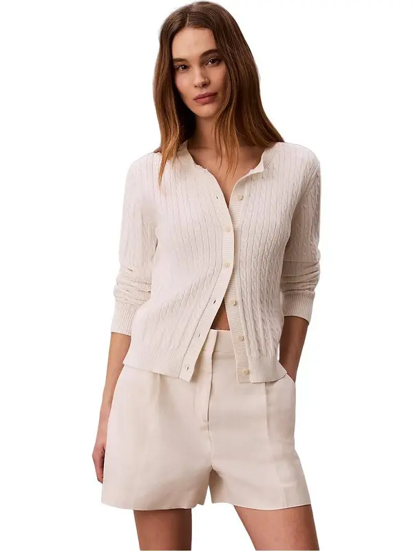 Calvin Klein Cable Knit Cotton Cardigan - Tofu
