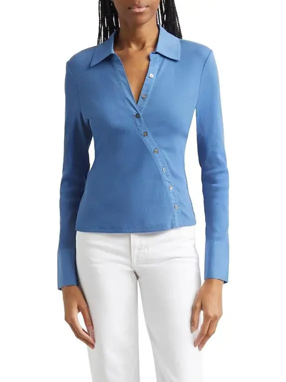 Veronica Beard Brenner Stretch Cotton Rib Top - Blue Coast