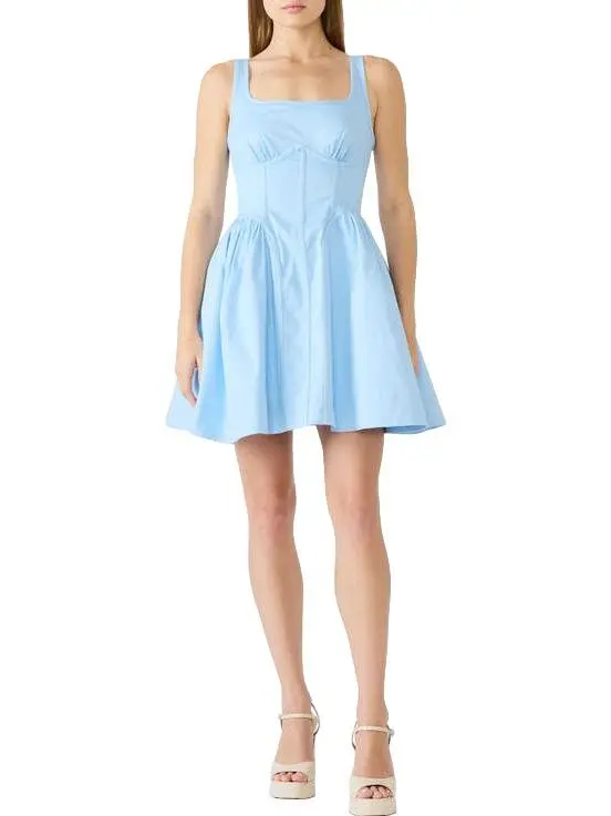 Steve Madden Vail Corset Bodice Mini Dress - Azure Blue