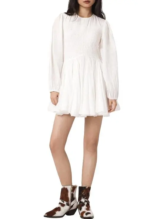 ALLSAINTS Chia Smock Bodice Long Sleeve Minidress - White