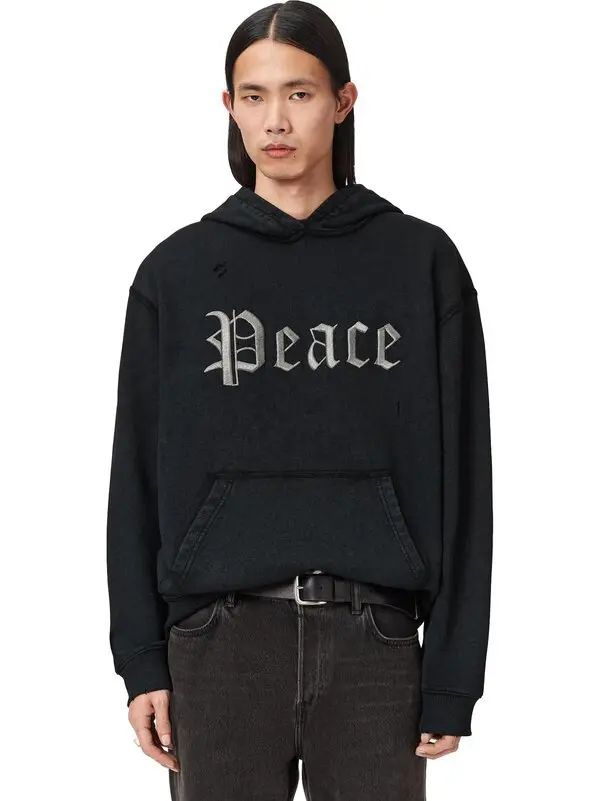 ALLSAINTS Utopia Embroidered Boxy Hoodie - Washed Black