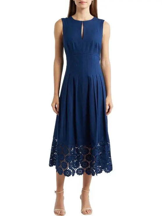Sam Edelman Pintuck & Lace Detail Sleeveless Dress - Navy