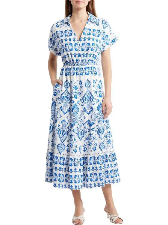 Sam Edelman Paisley Print Midi Dress - Navy/white