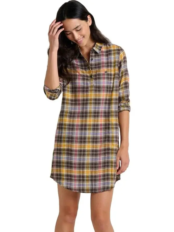 TOAD & CO Re-form Popover Long Sleeve Dress - Chestnut Check
